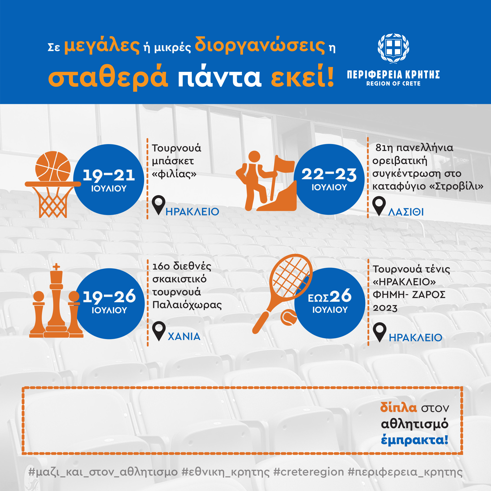 Αθλητικές διοργανώσεις με την στήριξη της Περιφέρειας Κρήτης - Crete.gov.gr