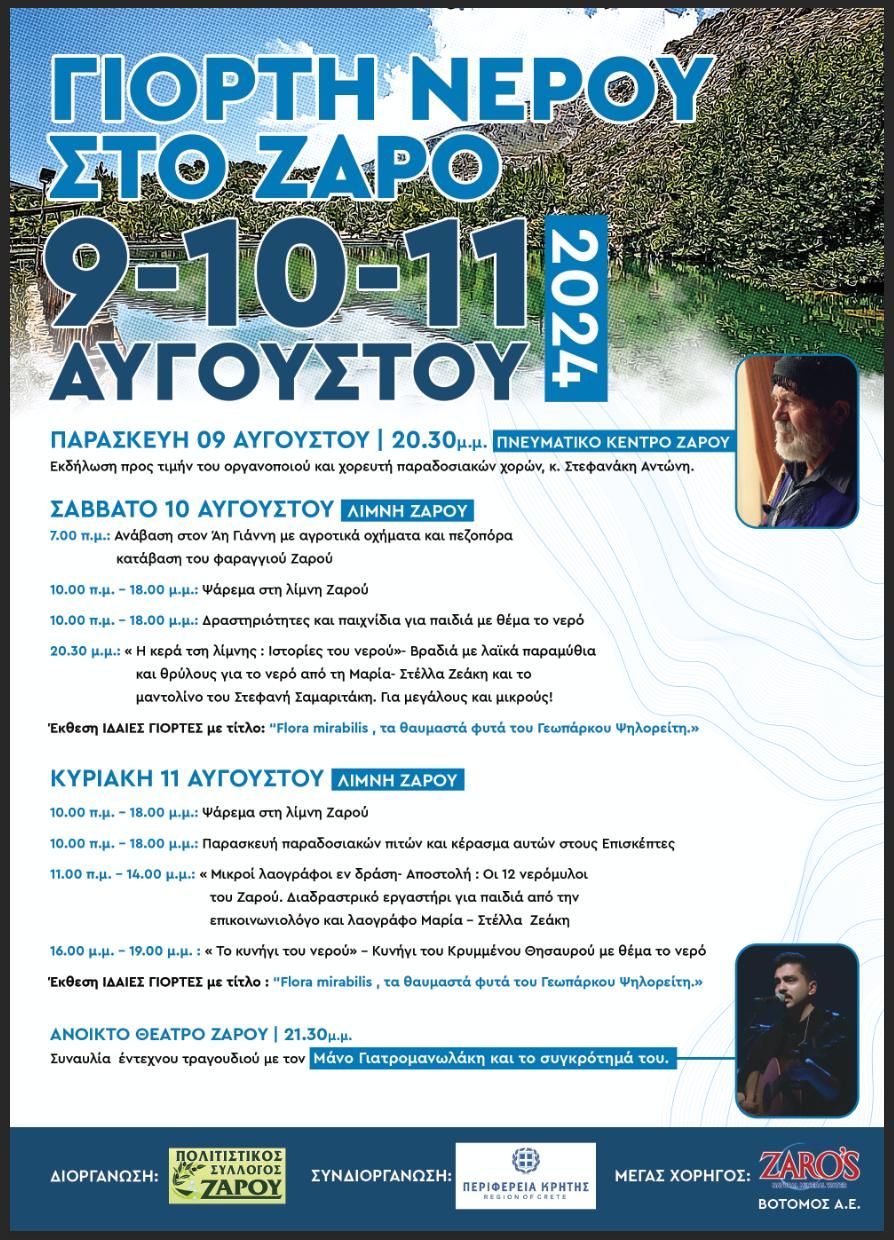 «Γιορτή Νερού» στο Ζαρό με την στήριξη της Περιφέρειας Κρήτης - Crete ...